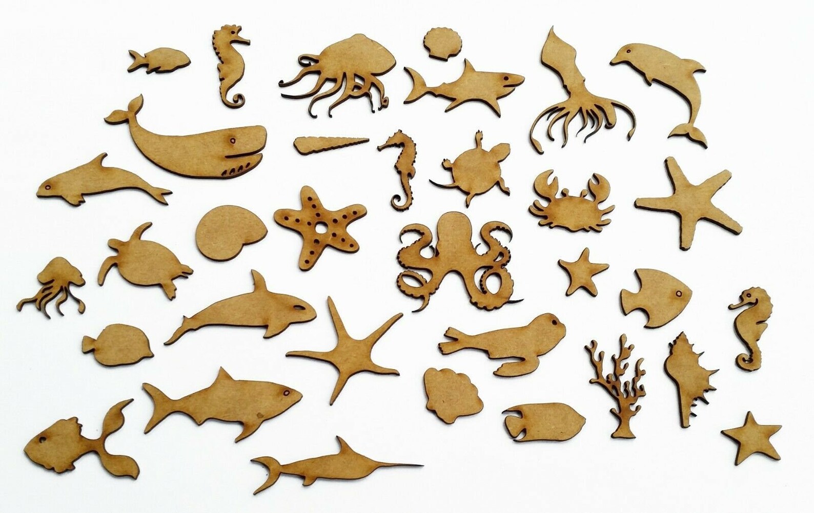 Wooden MDF Sea Life Shape Fish Seahorse Crab Octopus Craft Decoration ...