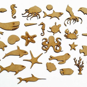 Wooden MDF Sea Life Shape Fish Seahorse Crab Octopus Craft Decoration ...