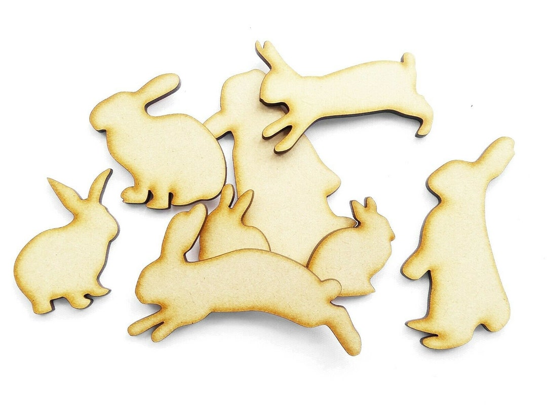 8x Rabbit Bunny Hare Wooden Shape Assorted MDF Blank Craft Cutout ...