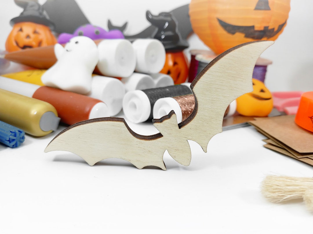 Unfinished Wooden Halloween Bat Shape Wood Craft Supplies Embellishment ...