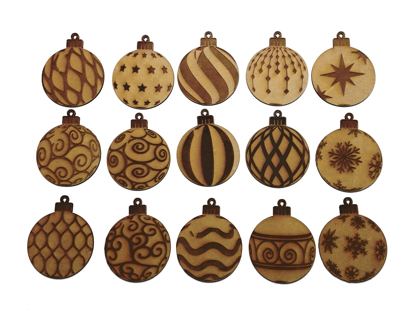 15x Wooden Christmas Baubles Shape Assorted MDF Craft Embellishment ...