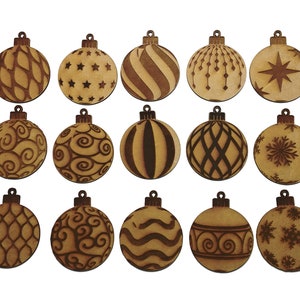 15x Wooden Christmas Baubles Shape Assorted MDF Craft Embellishment ...