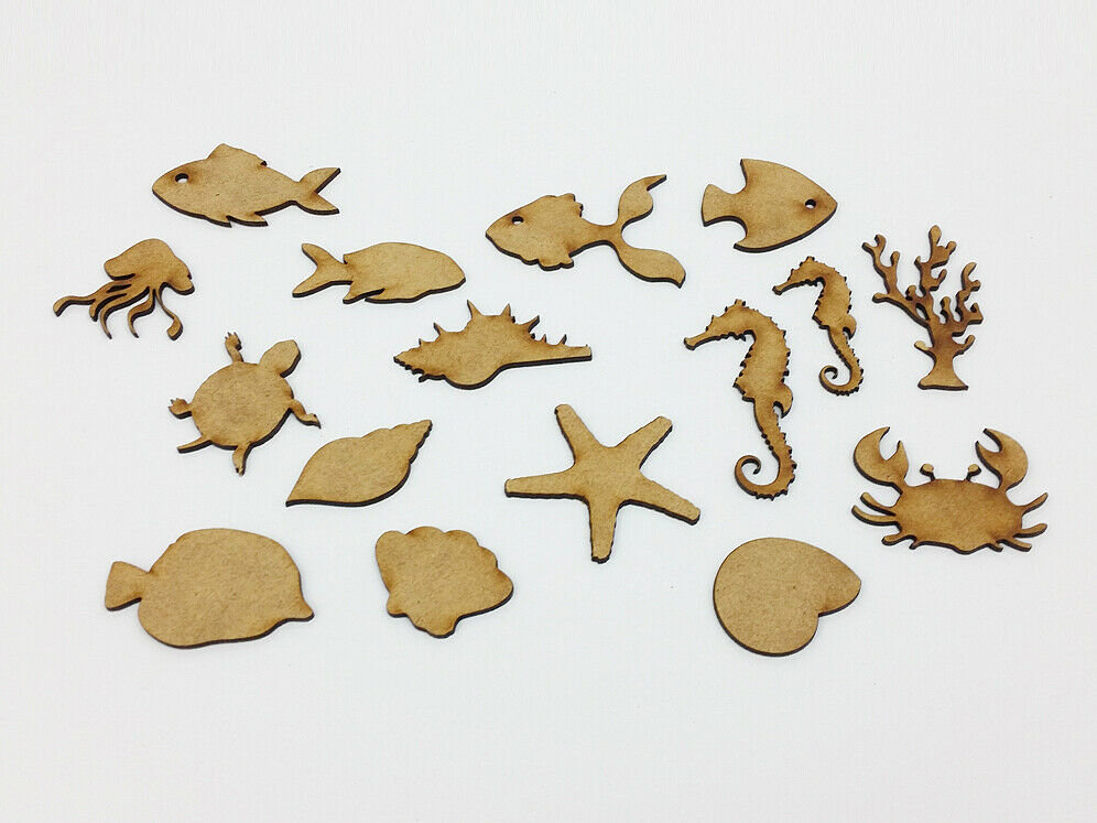 Wooden MDF Sea Life Shape Fish Seahorse Turtle Crab Shells Starfish ...