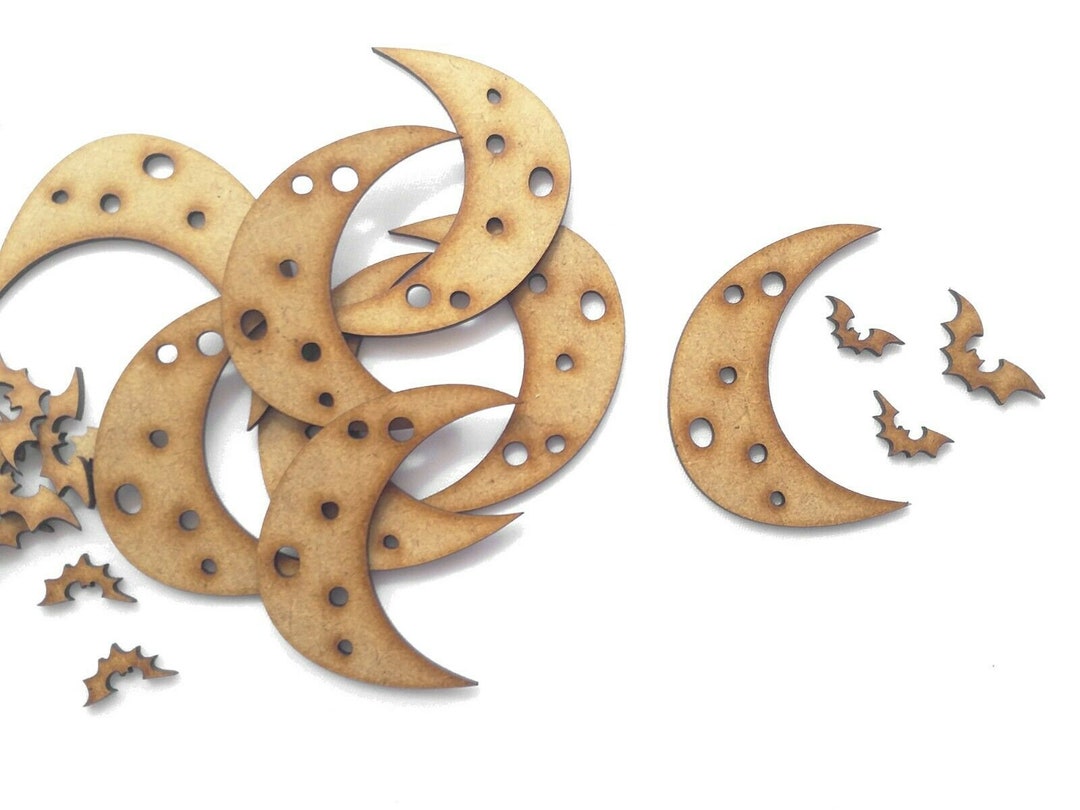 Wooden Moon & Bats, Halloween, Craft Shape, Cutouts, Wood Embellishment ...