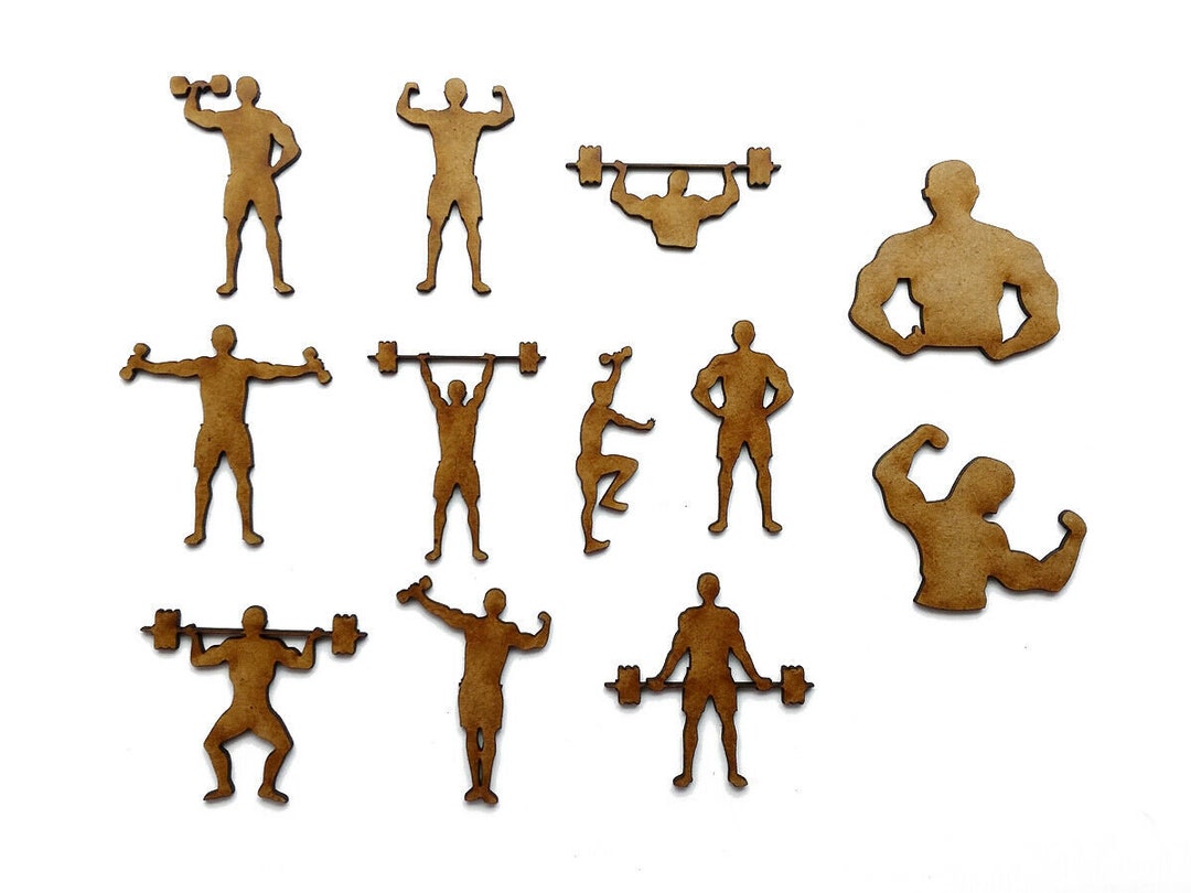 Wooden MDF Weightlifting Gym Craft Shape Laser Cut Embellishment SET OF ...