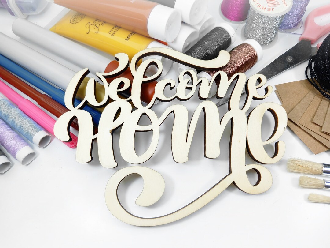 Unfinished Wooden Welcome Home Word Sign Shape Wood Craft Supplies ...
