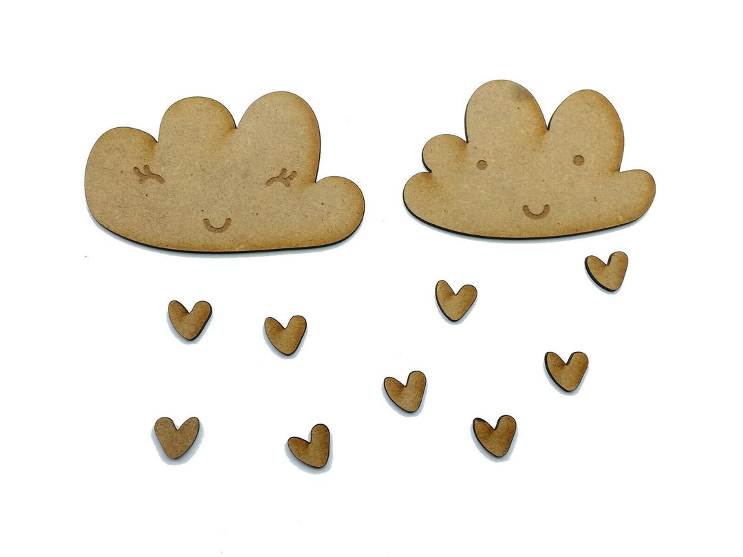 Wooden MDF Cloud Hearts Love Craft Shape Laser Cut Embellishment SET OF ...