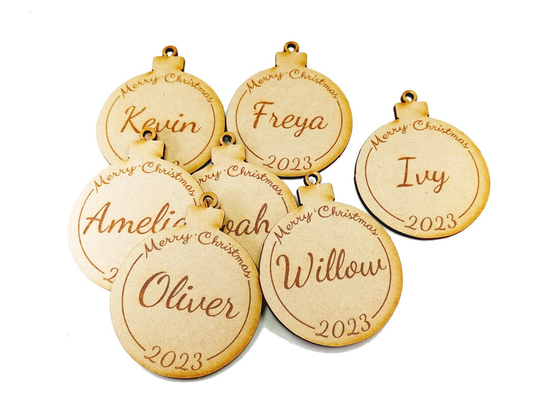 Personalised Wooden MDF Baubles With Names Engraved Christmas Tree ...