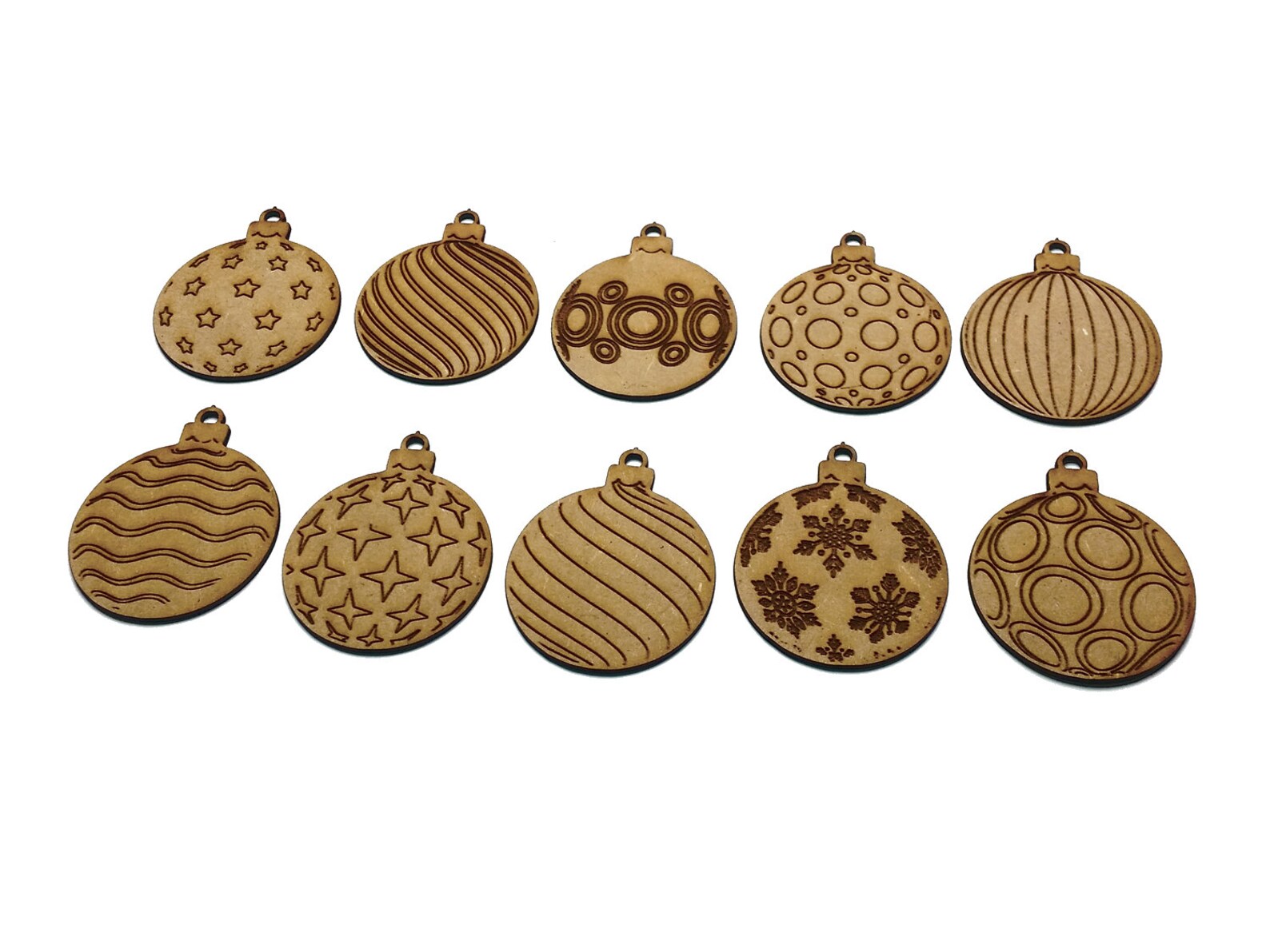 10x Christmas Baubles Wooden Shape Assorted MDF Craft Tree Decoration ...
