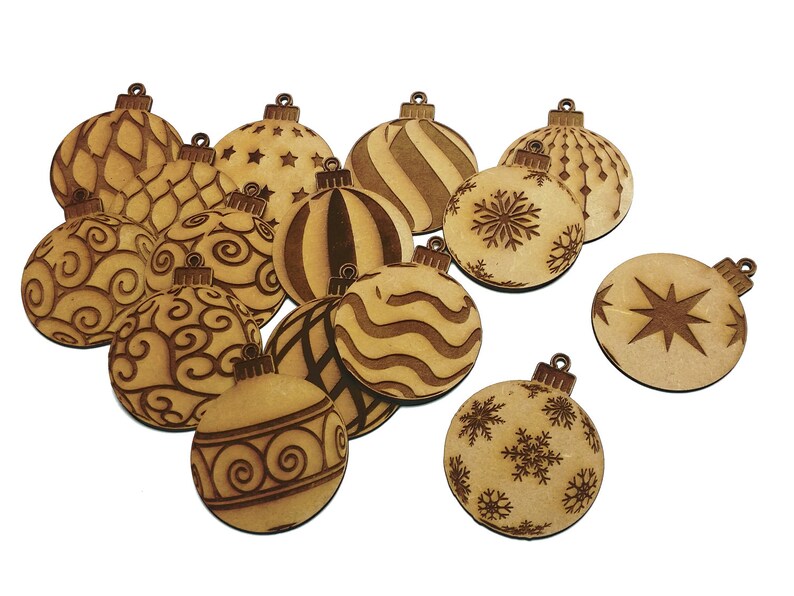 15x Wooden Christmas Baubles Shape Assorted MDF Craft Embellishment ...