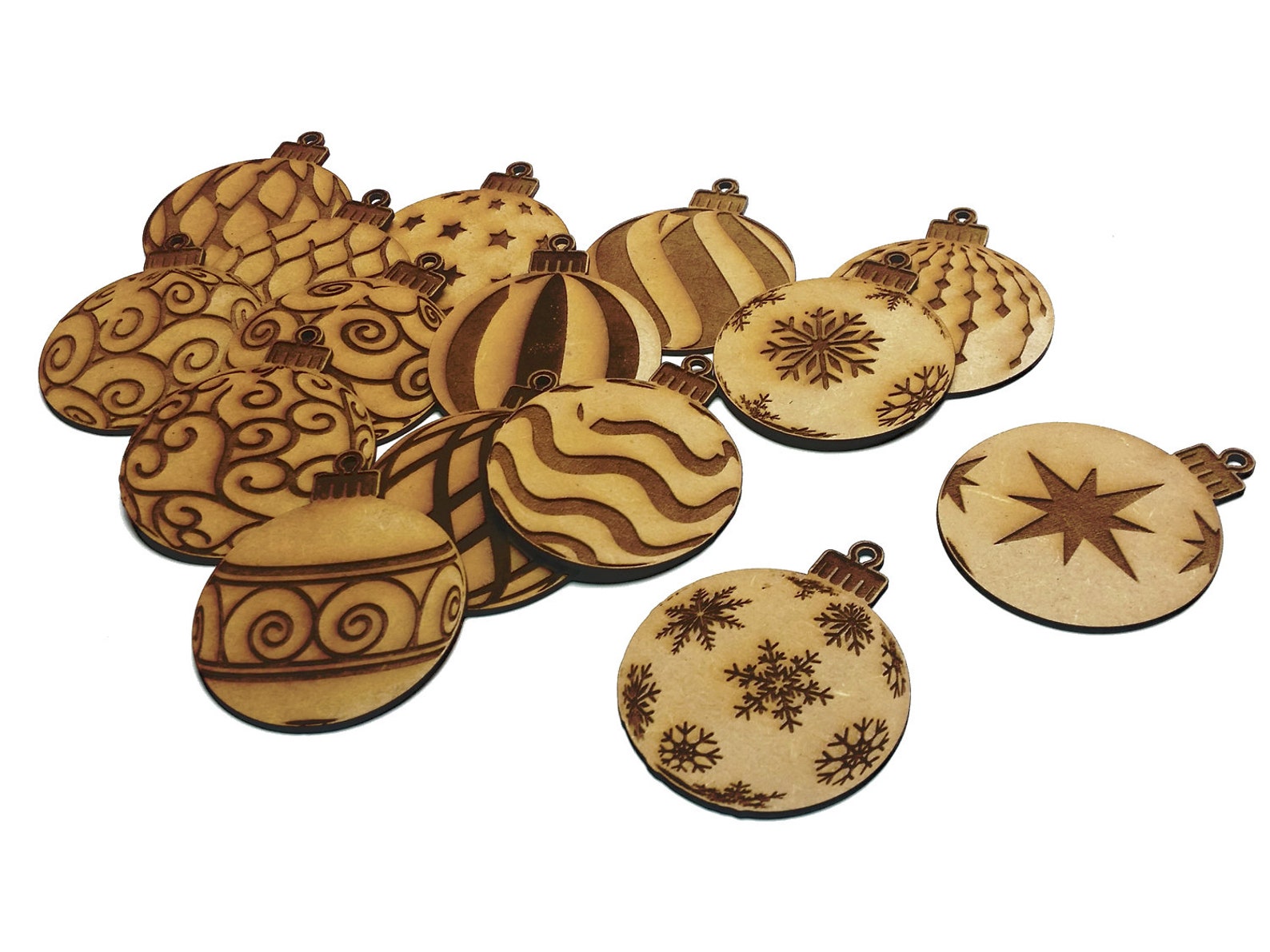 15x Wooden Christmas Baubles Shape Assorted MDF Craft Embellishment ...