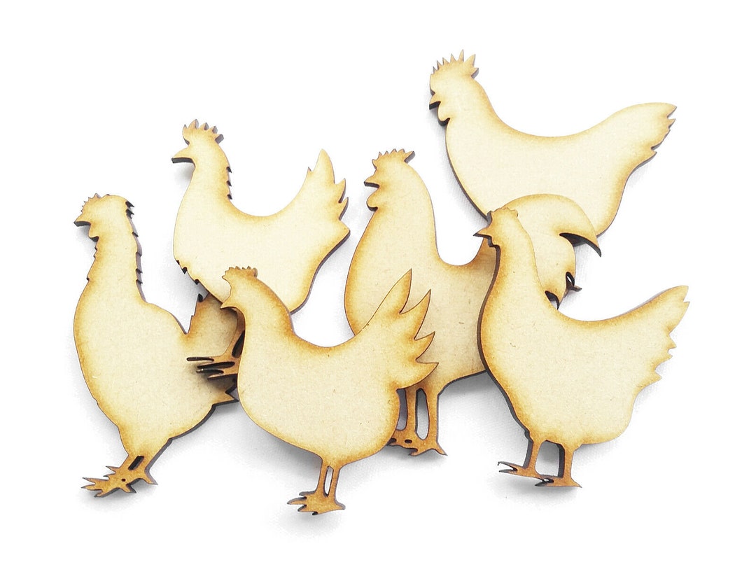 6x Chicken Wooden Craft Shape MDF Blank Embellishment Cutout Decoration ...