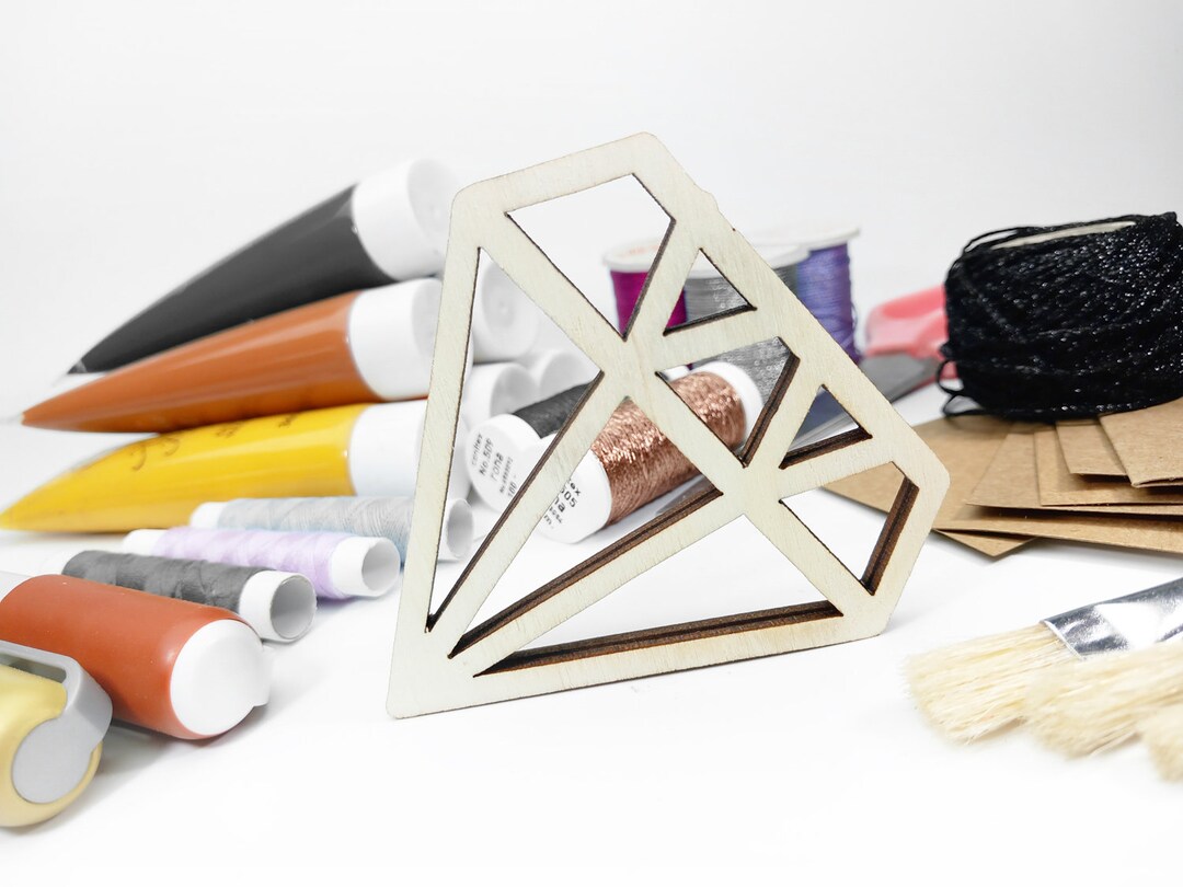 Unfinished Diamond Wooden Shape Wood Craft Supplies Embellishment Laser ...