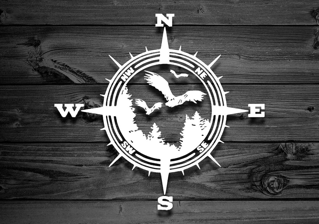 Mountain Compass Decal, Bird Decal, Car Decal, Mountain Decal, Outdoor ...