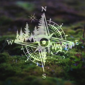 Mountain Compass Decal Outdoor Decal Car Decal Compass Sticker ...