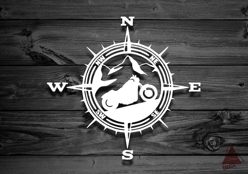 Motorcycle Decal, Car Decal, Biker Decals, Mountain Decal, Compass ...
