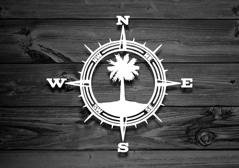 Palm Tree Compass Decal, Car Decal, Palmetto Decal, Palm Tree Decal ...