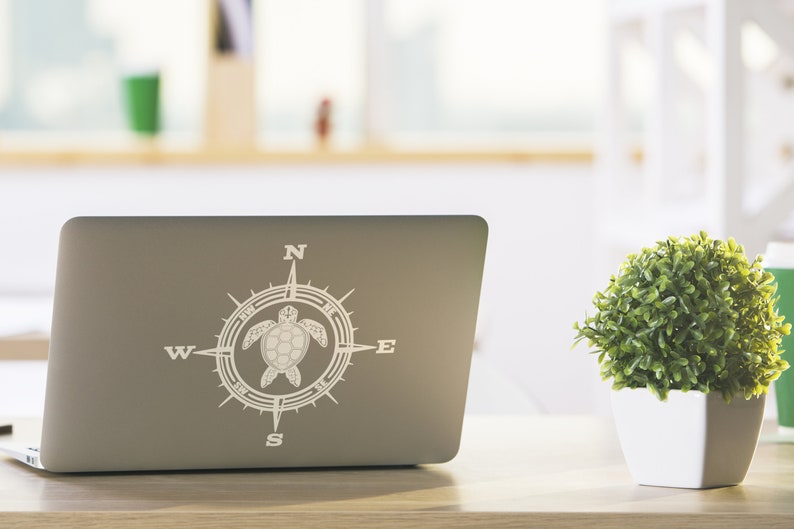 Sea Turtle Compass Rose Vinyl Decal – Ocean Car Sticker, Laptop Decal ...