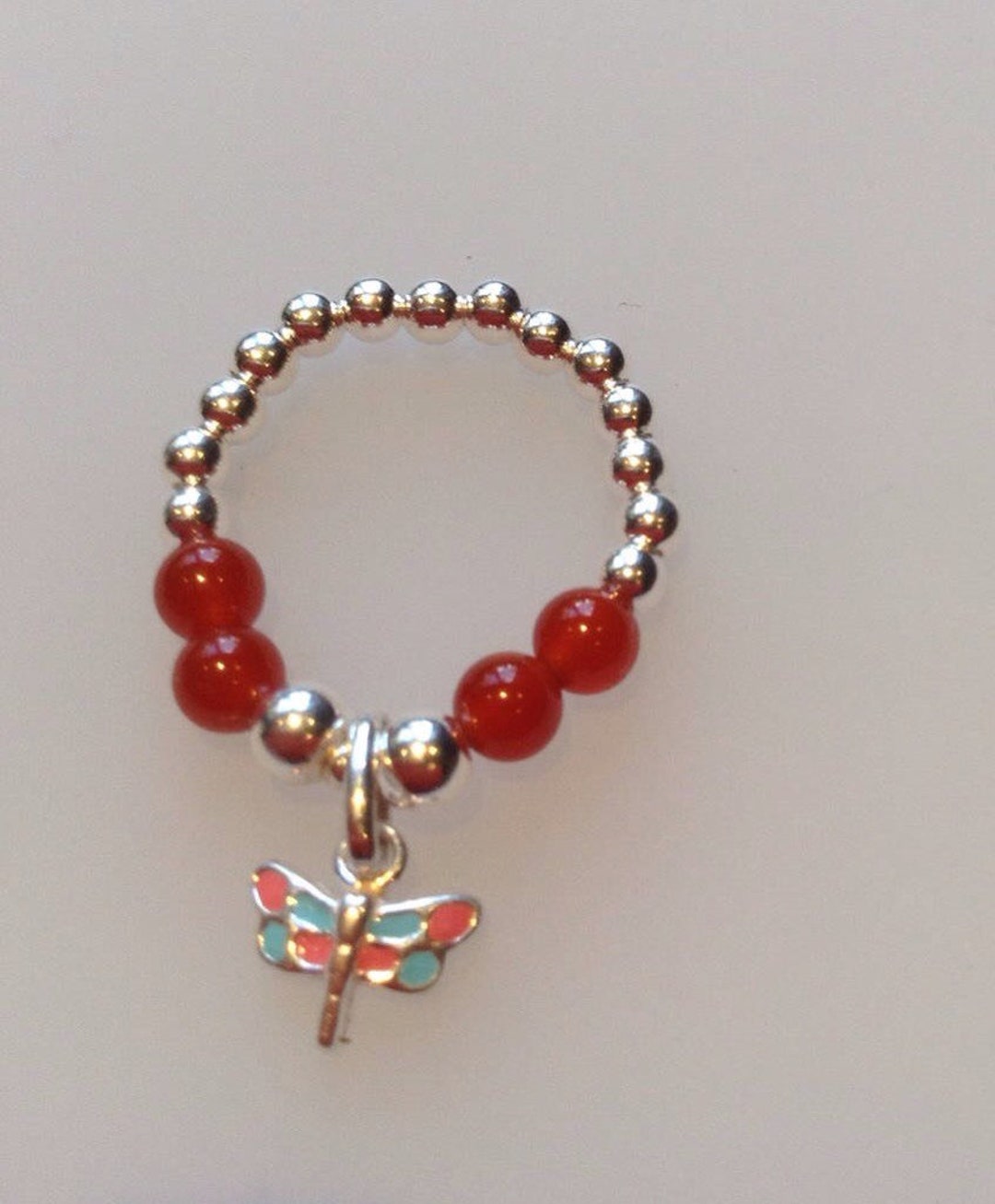 Dragonfly Charm Ring in Sterling Silver With 4mm Carnelian Bead ...