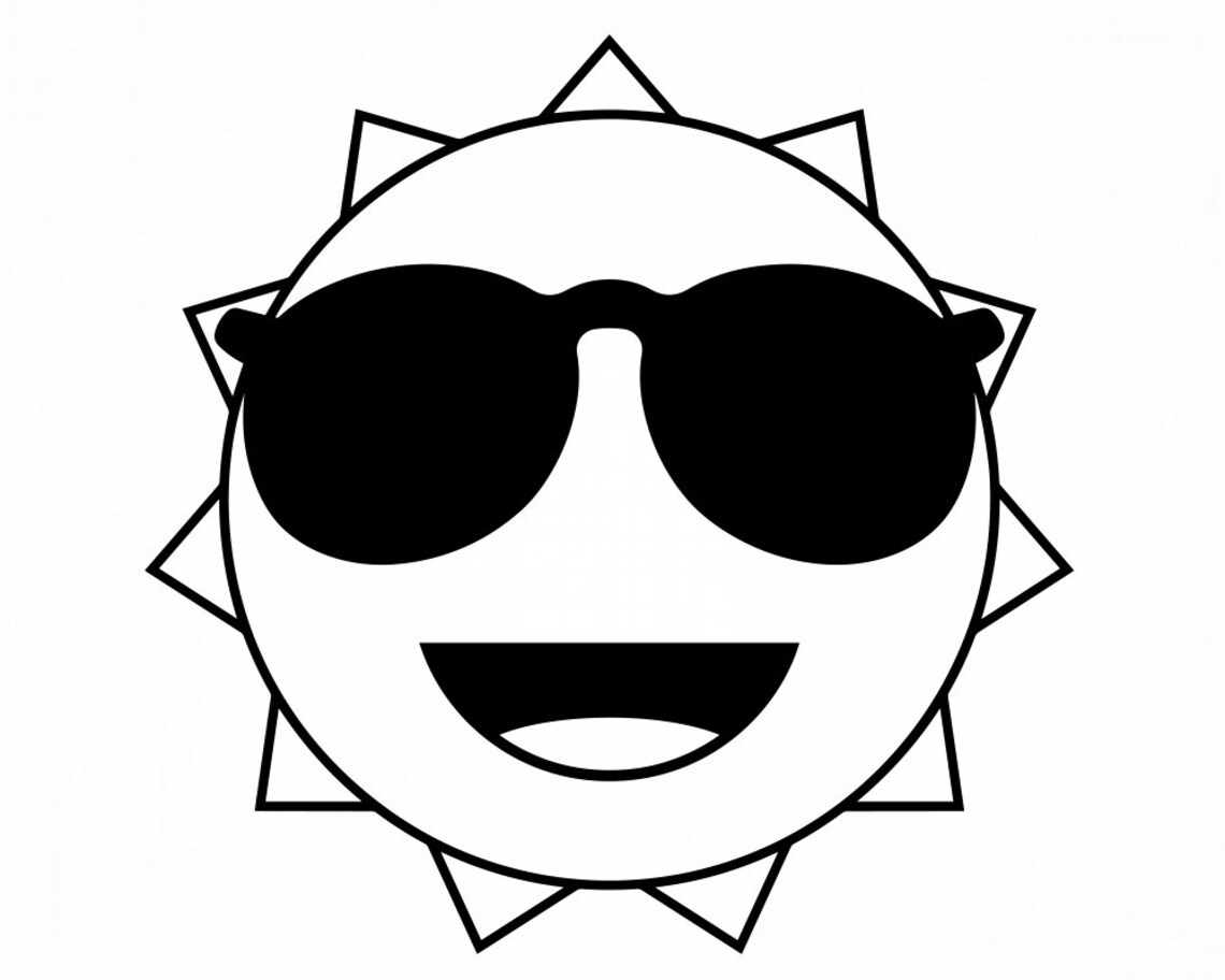 Smiling Sun In Sunglasses Outline Sun Sunny Weather Summer | Etsy