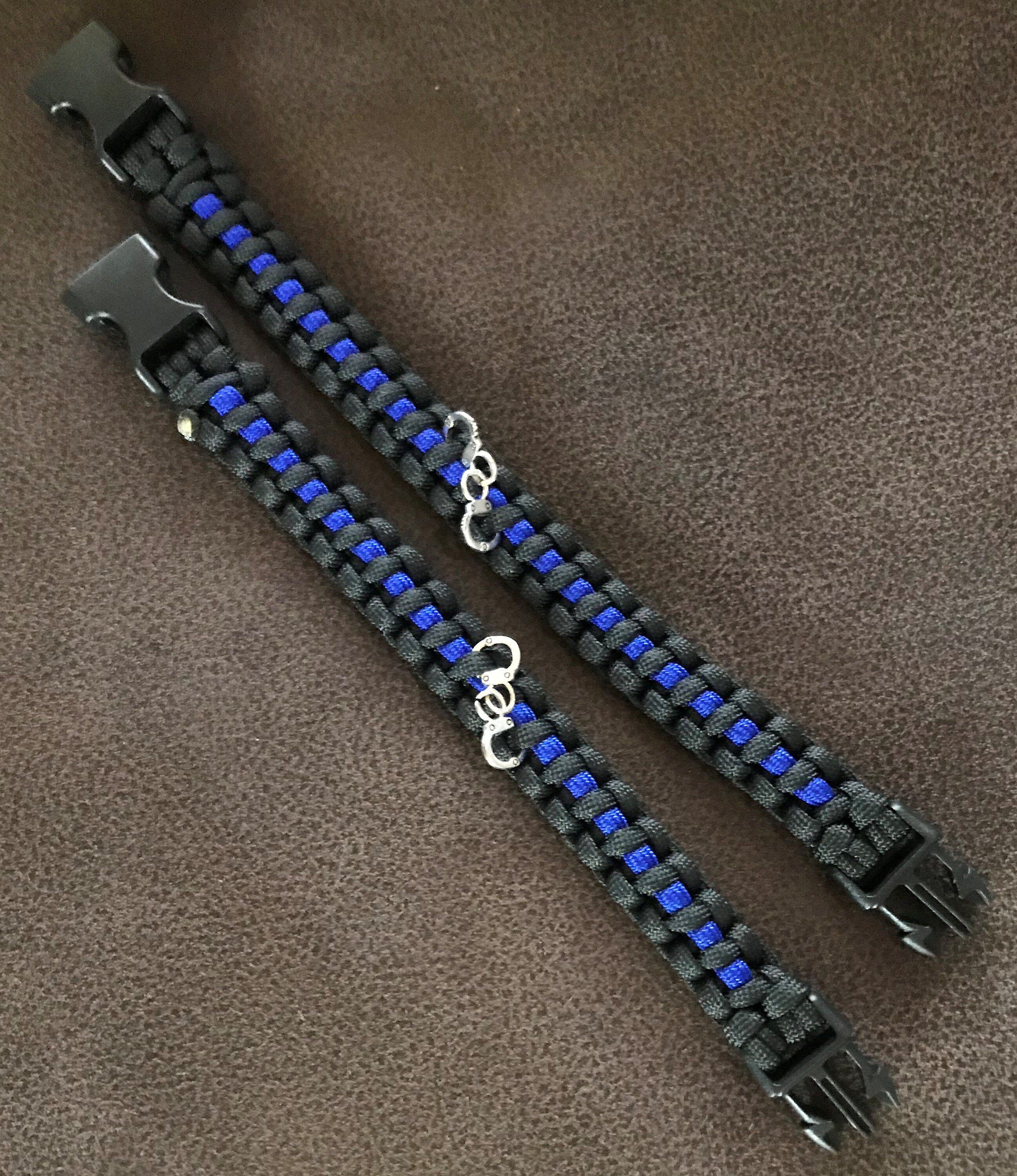 550 Paracord Thin Blue Line Bracelet With Handcuff Charm - Etsy