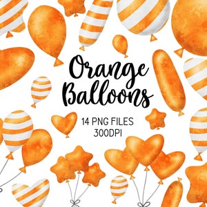 Orange Watercolour Balloons Clipart Birthday Clipart | Etsy