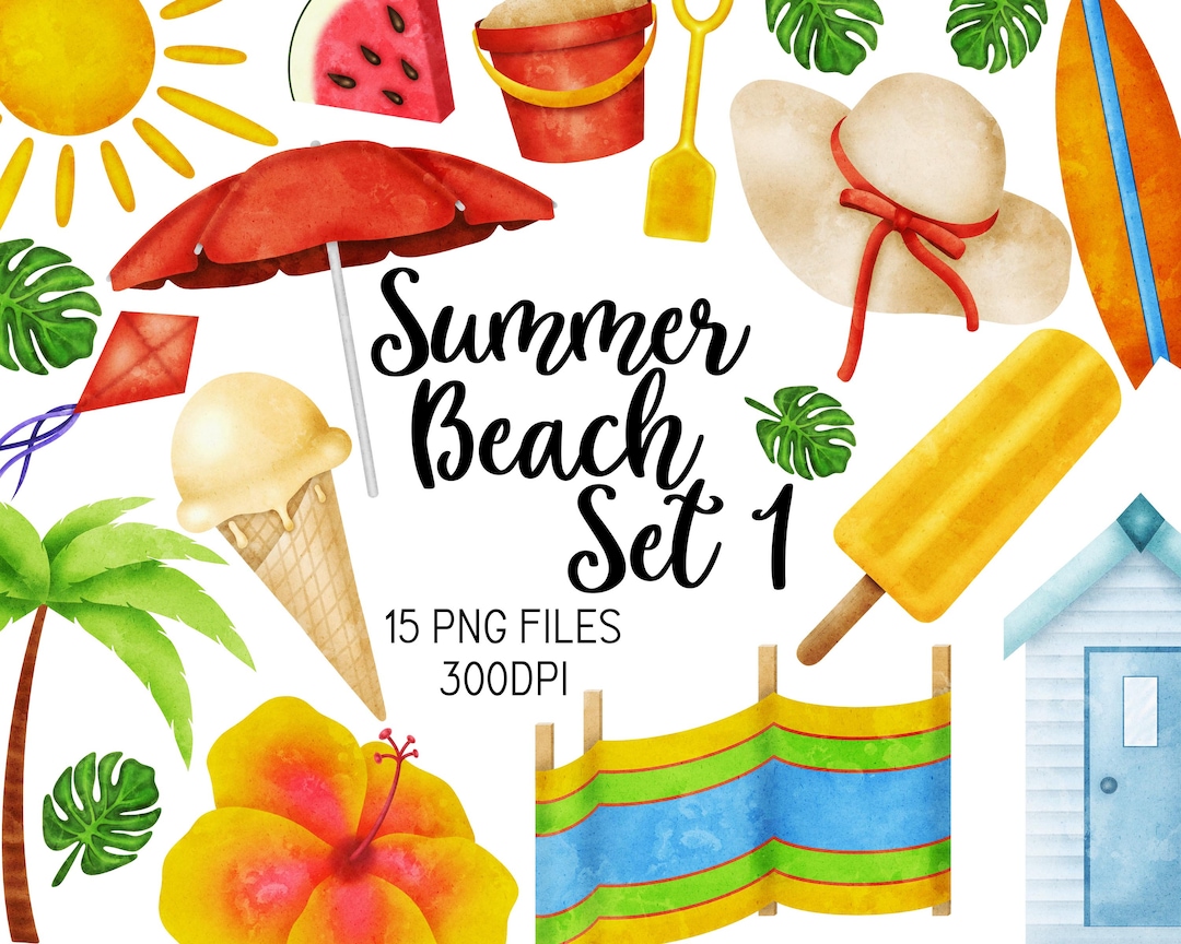 Watercolor Beach Clipart Summer Clipart Watercolour Beach - Etsy Australia