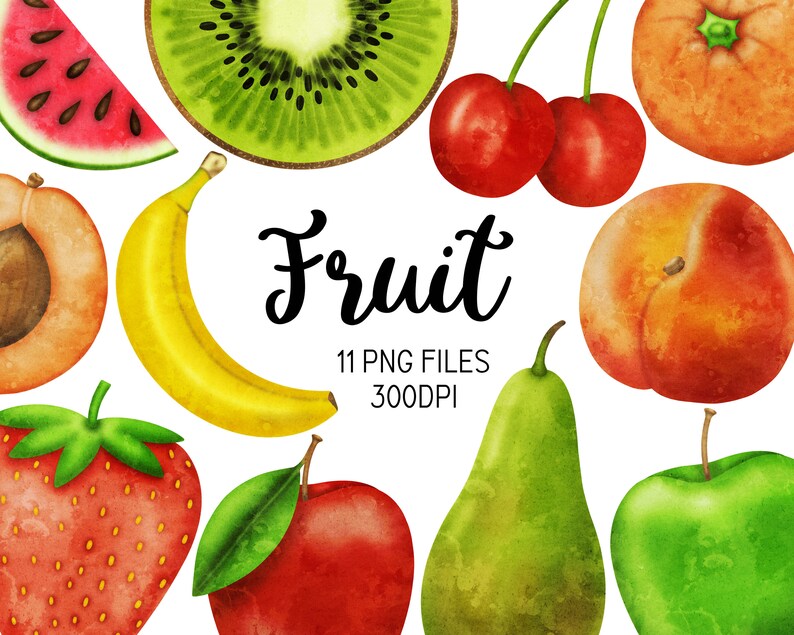 Watercolor Fruit Clip Art Watercolour Food Art Download - Etsy