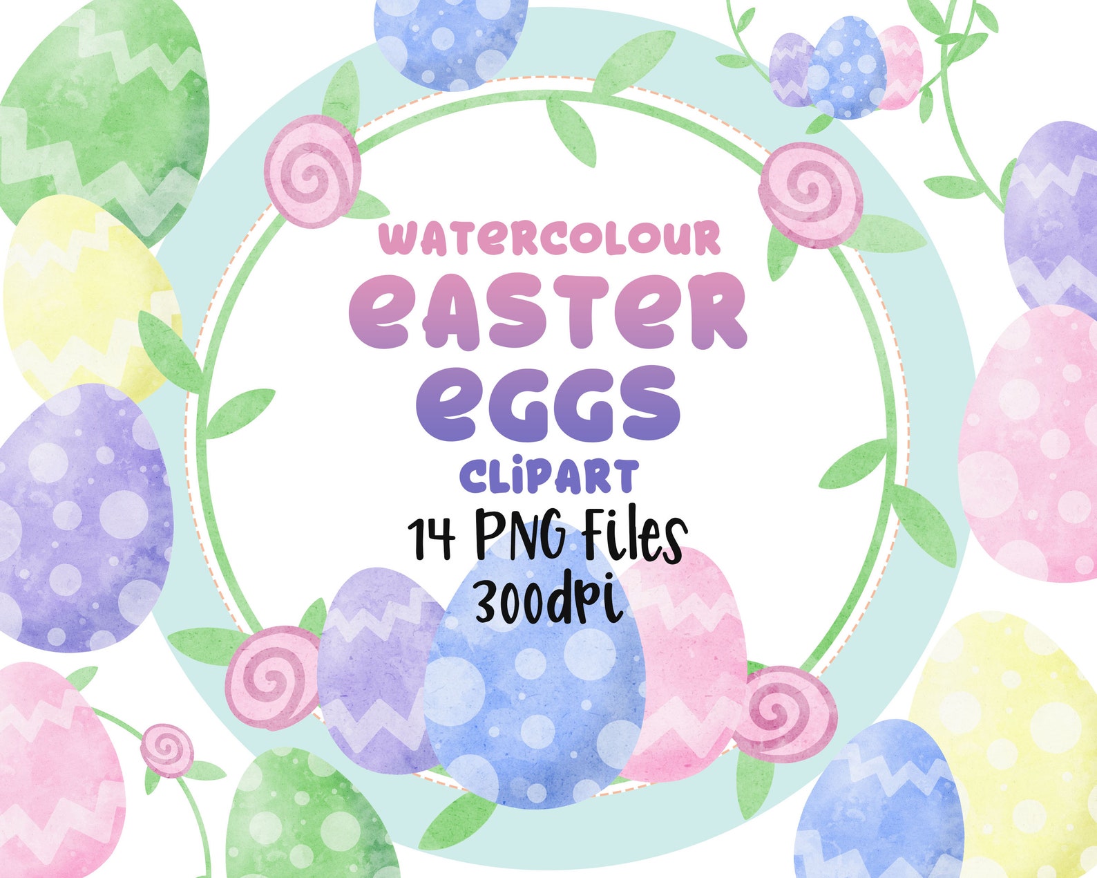 Watercolor Easter Egg Clipart Watercolour Wreath Art | Etsy