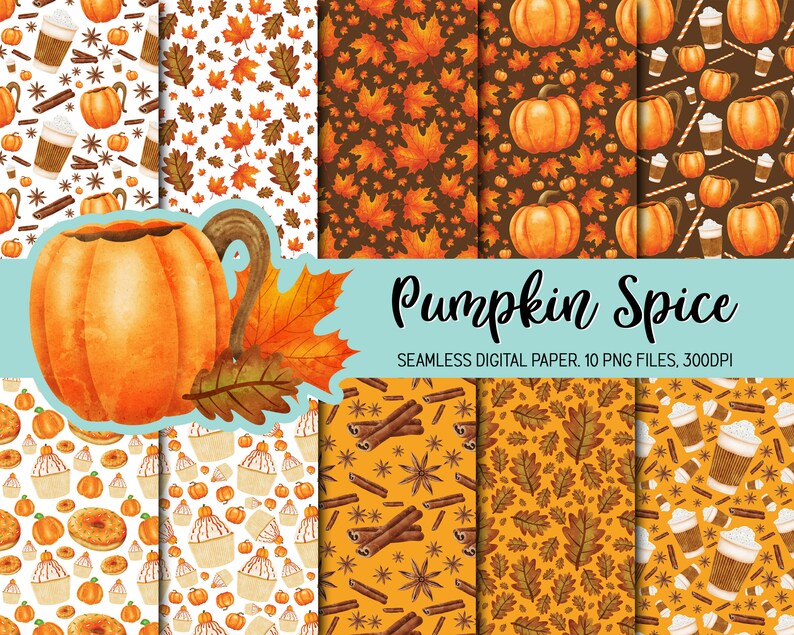 Watercolor Pumpkin Spice Seamless Digital Paper Fall Paper - Etsy