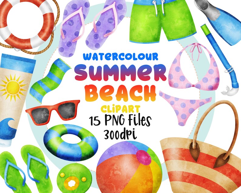 Watercolor Beach Clipart Summer Clipart Watercolour Beach Art Download ...