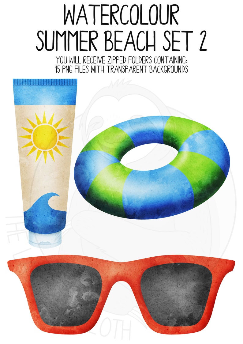 Watercolor Beach Clipart Summer Clipart Watercolour Beach Art Download ...