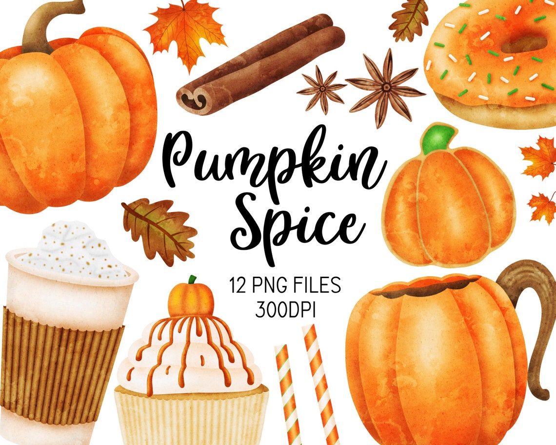 Watercolor Pumpkin Spice Clipart Fall Clipart Commercial - Etsy