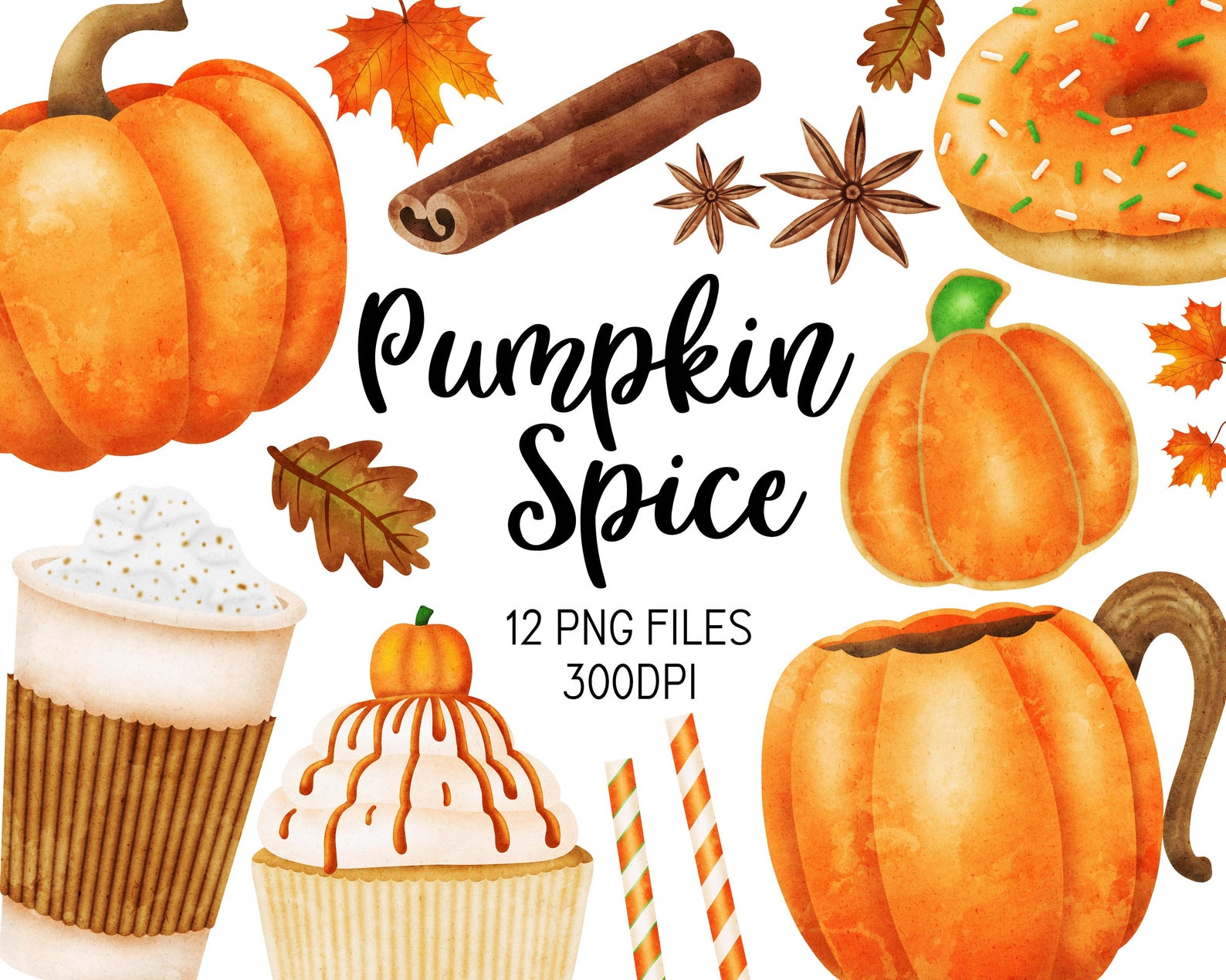 Watercolor Pumpkin Spice Clipart Fall Clipart Commercial - Etsy