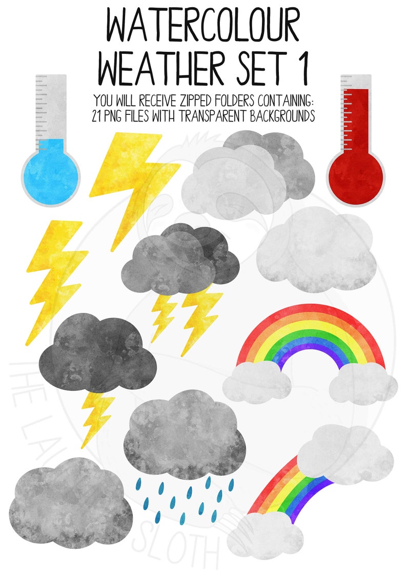 Watercolor Weather Clip Art Watercolour Rainbow Art Download | Etsy