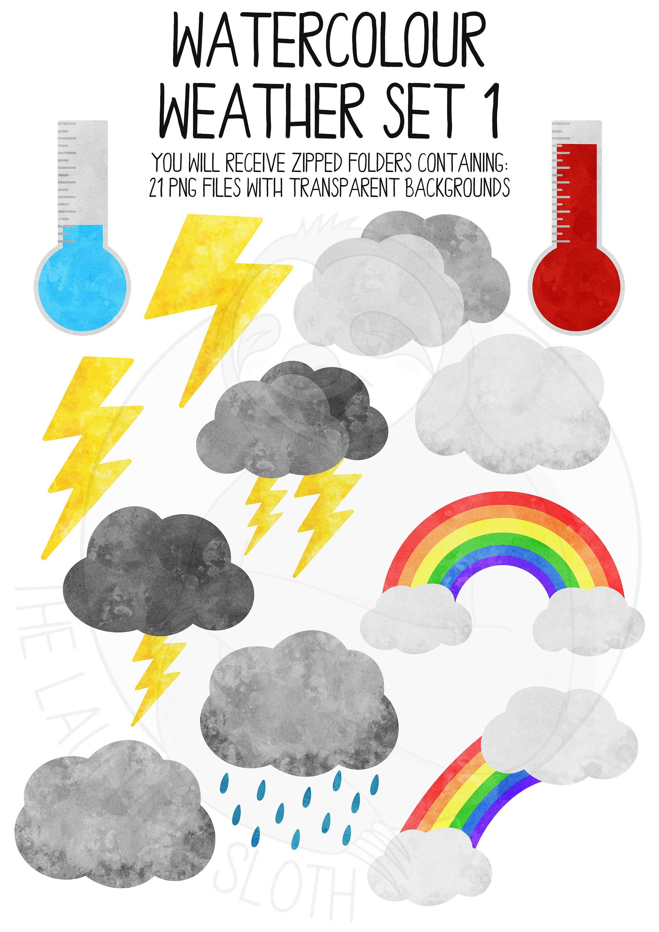 Watercolor Weather Clip Art Watercolour Rainbow Art Download | Etsy