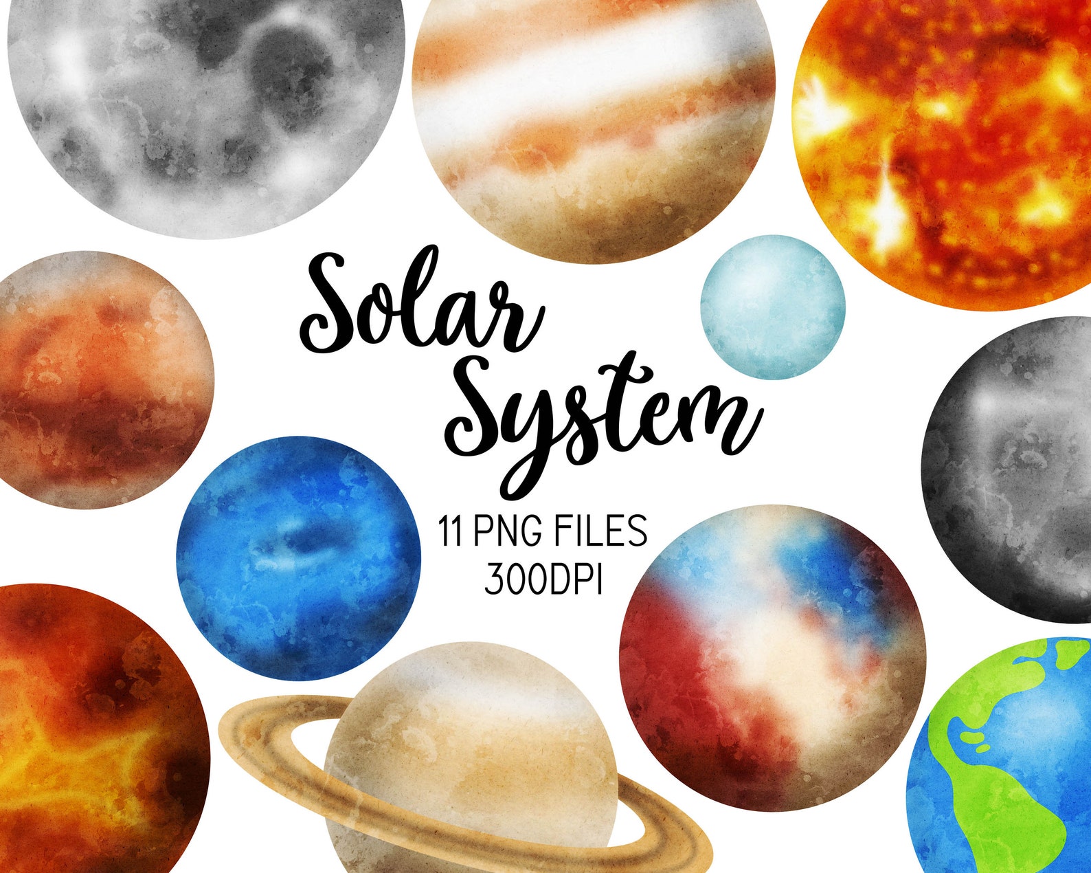 Watercolor Solar System Clip Art Watercolour Planet Art | Etsy