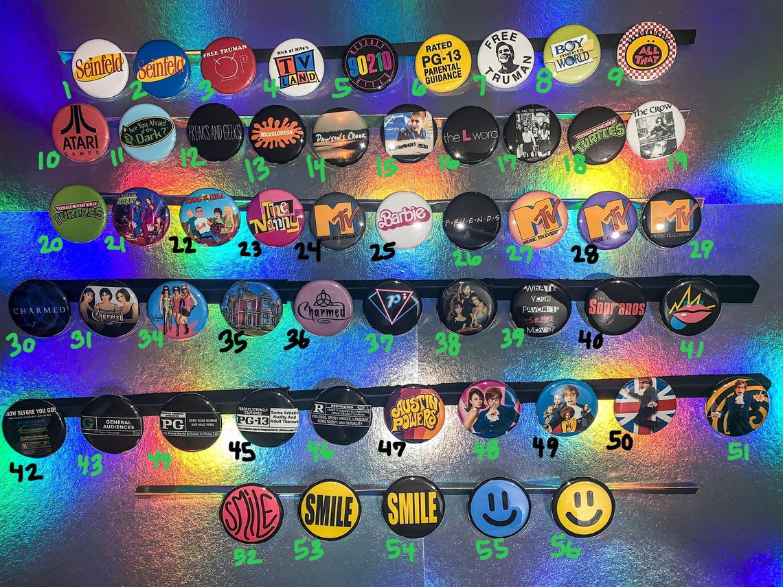 90s Style Pinback Buttons, Nostalgic, Pins, Music Buttons, Tv Shows, - Etsy