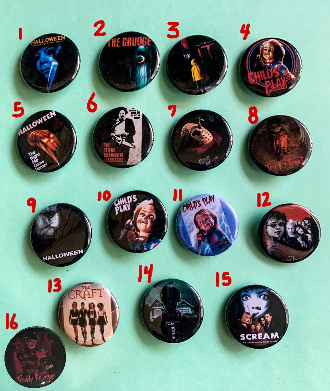 Halloween Pinbacks, Scream, Chucky, Buttons, Trick R’ Treat, Vintage ...