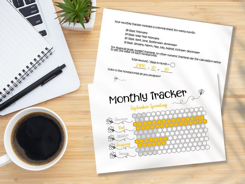 Monthly Habit Tracker Printable Coloring Sheet - Honey Bee Honeycomb - Etsy