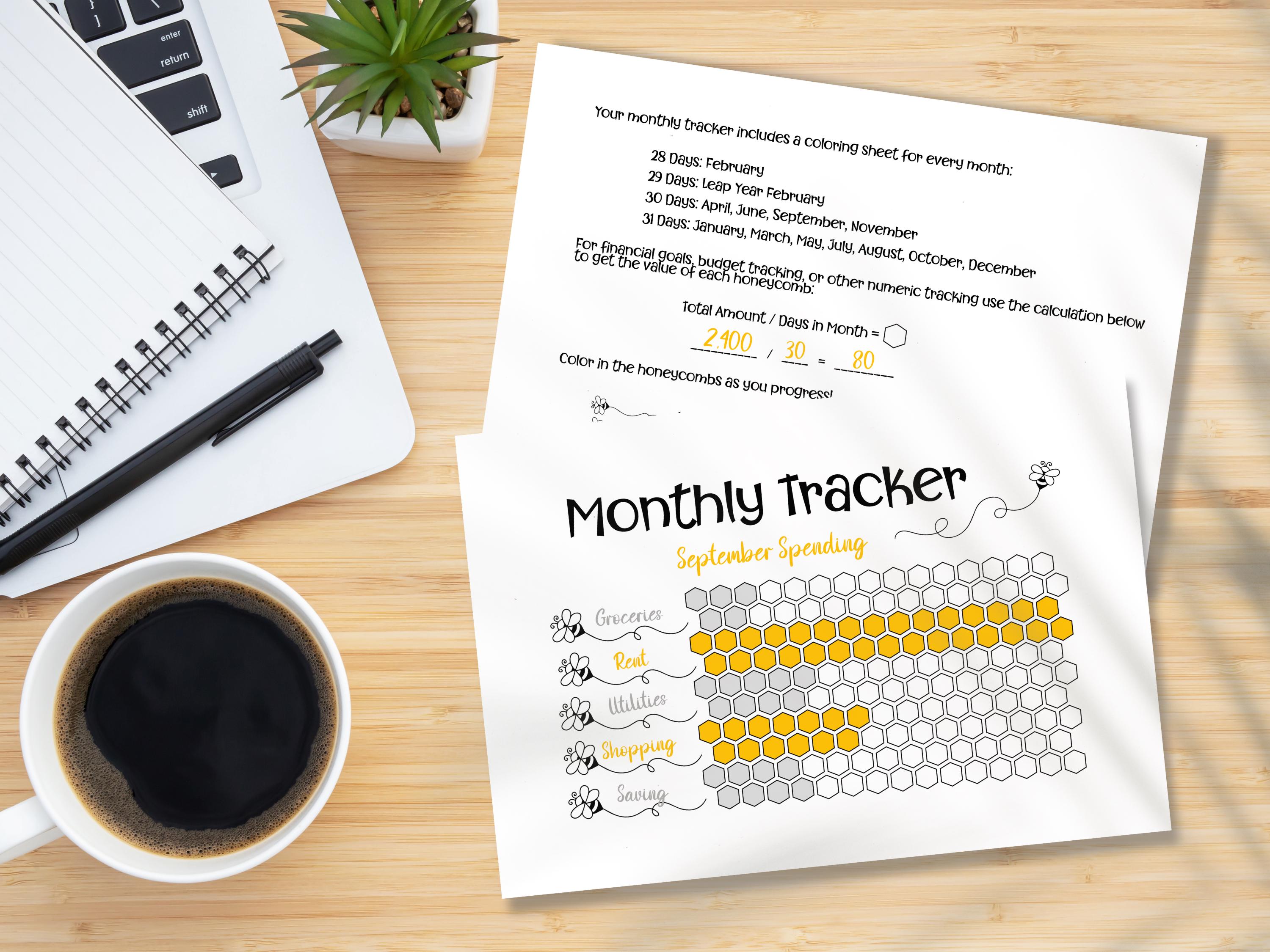 Monthly Habit Tracker Printable Coloring Sheet - Honey Bee Honeycomb - Etsy