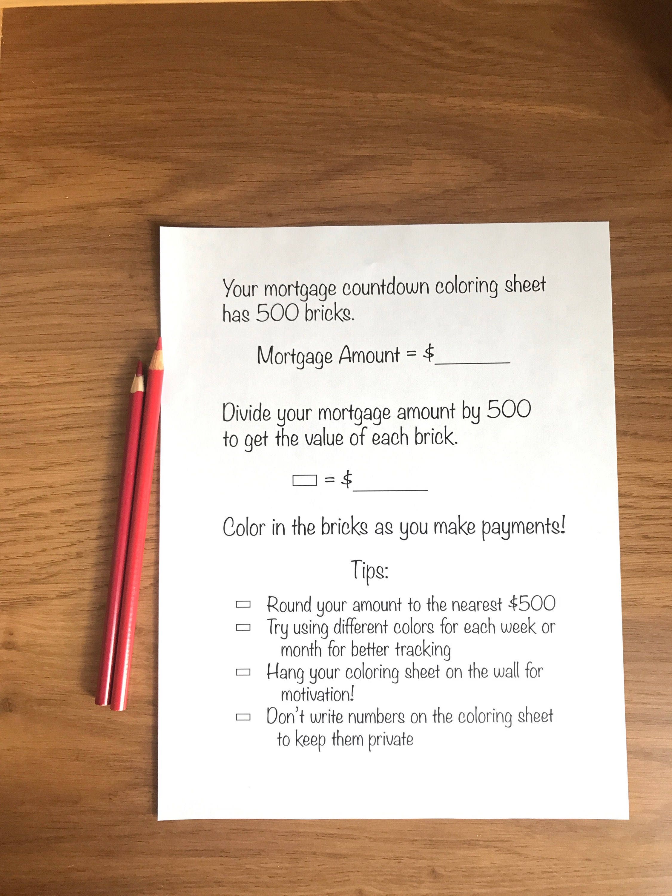 Mortgage Countdown Printable Coloring Sheet Large Bricks - Etsy