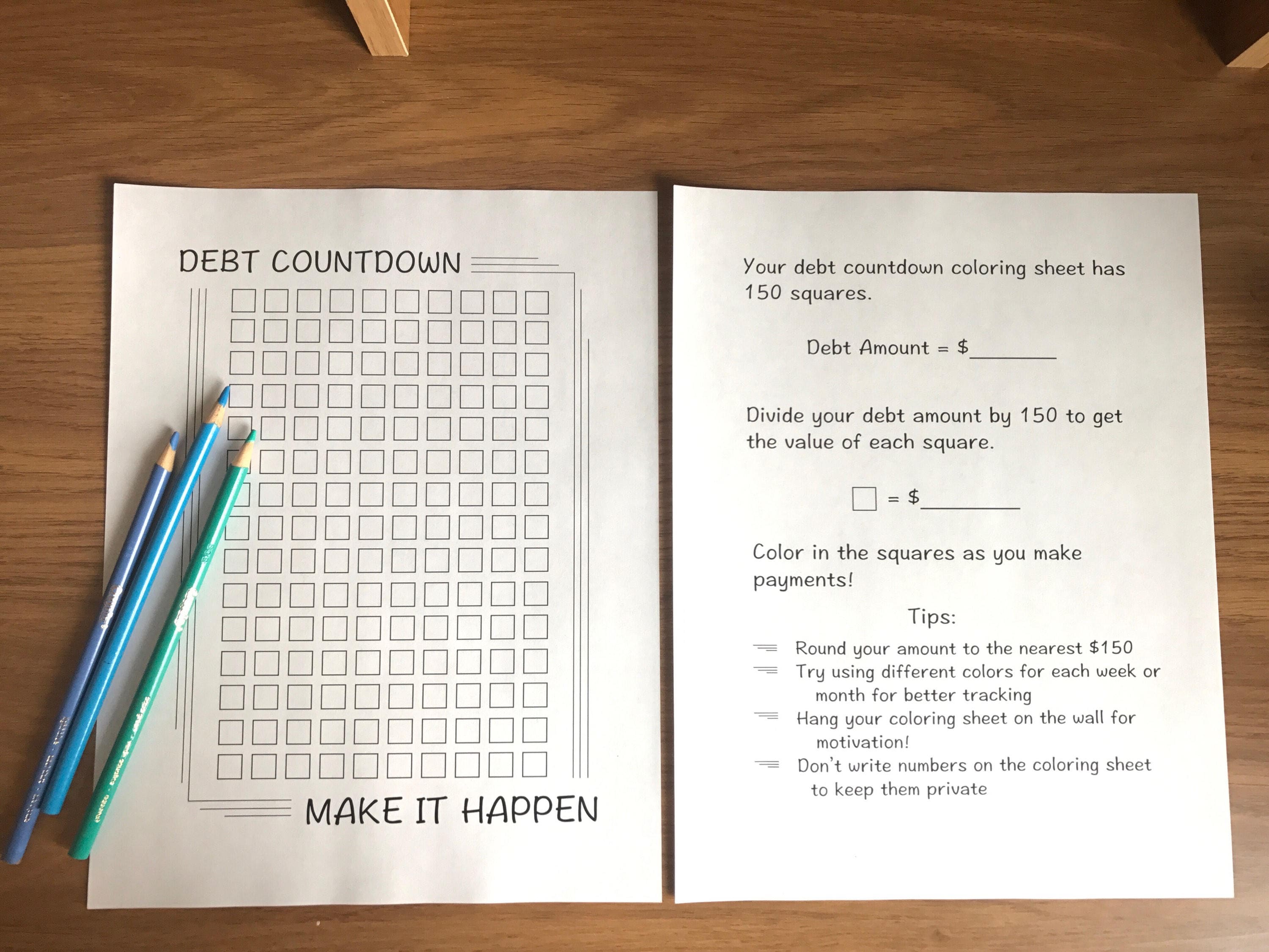 Debt Countdown Printable Coloring Sheet - Make It Happen - Etsy