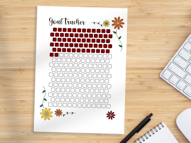 Goal Tracker Printable Coloring Sheet - Flowers - Etsy