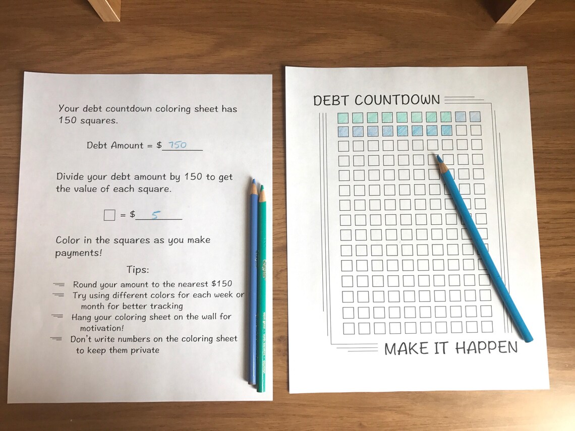 Debt Countdown Printable Coloring Sheet - Make It Happen - Etsy