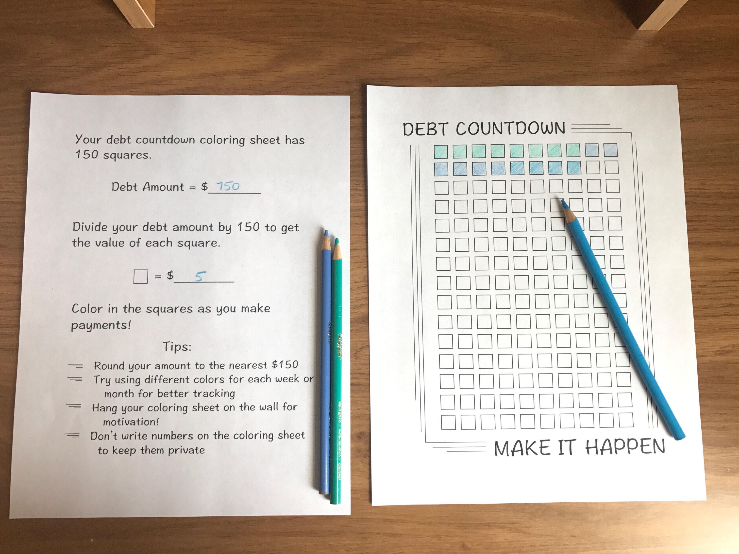 Debt Countdown Printable Coloring Sheet - Make It Happen - Etsy