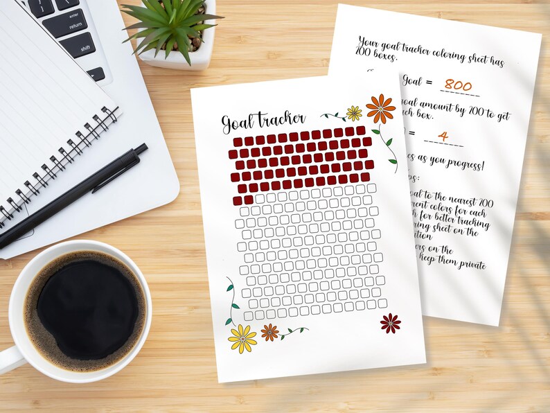 Goal Tracker Printable Coloring Sheet - Flowers - Etsy
