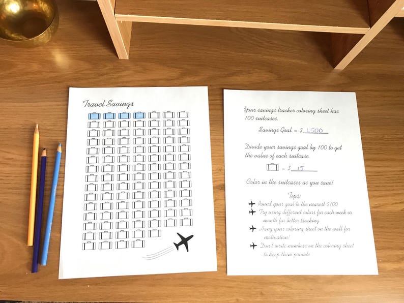 Travel Savings Tracker Printable Coloring Sheet - Etsy
