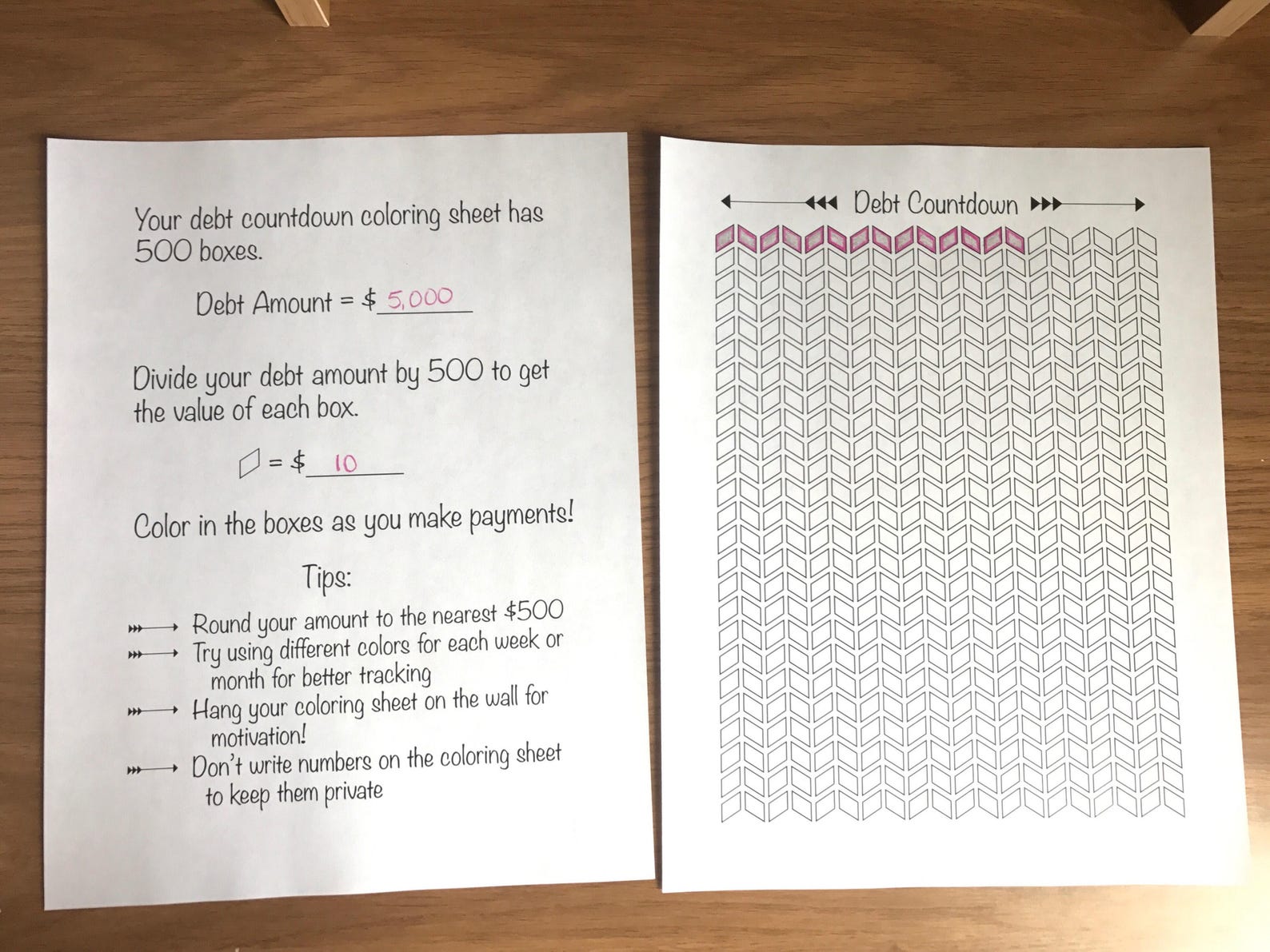 Debt Countdown Printable Coloring Sheet - Herringbone - Etsy