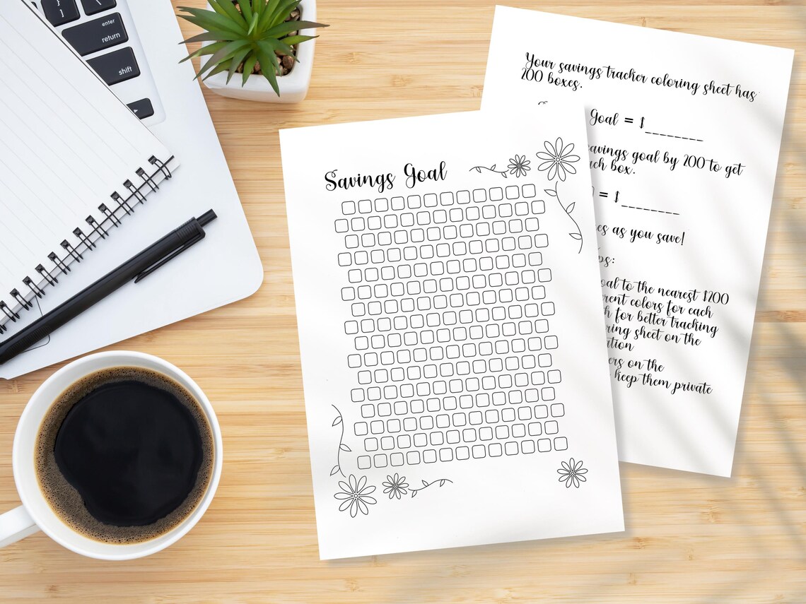 Savings Tracker Printable Coloring Sheet - Flowers - Etsy
